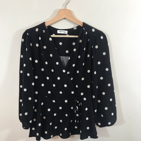 Monteau | Sweaters | Monteau V Neck Faux Wrap Polka Dot Sweater | Poshmark